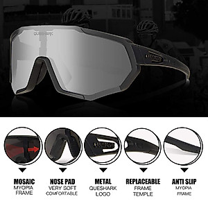 Queshark Cycling Glasses Sports Sunglasses for Men Women with 1 Polarized 2 HD Lens For MTB Running Driving Fishing Baseball