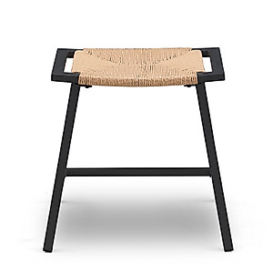 KAIRUITUCH 18 inch Stools, Dining Table Height Chairs Short Stools, Backless Kitchen Saddle Small Stool for Island, Outdoor Brown Rope Wicker Pattern Seat,Black Metal Waterproof Powder Coat, 818DLB1