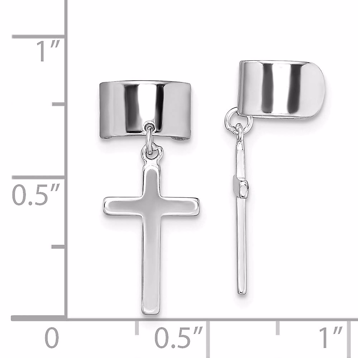 FB Jewels Solid Sterling Silver Rhodium-Plated Cuff Cross Earrings