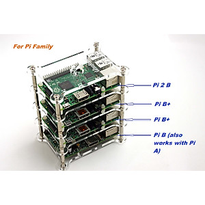 GeauxRobot Raspberry Pi 3 Model B 4-layer Dog Bone Stack Clear Case Box Enclosure also for Pi 2B B+ A+ B A