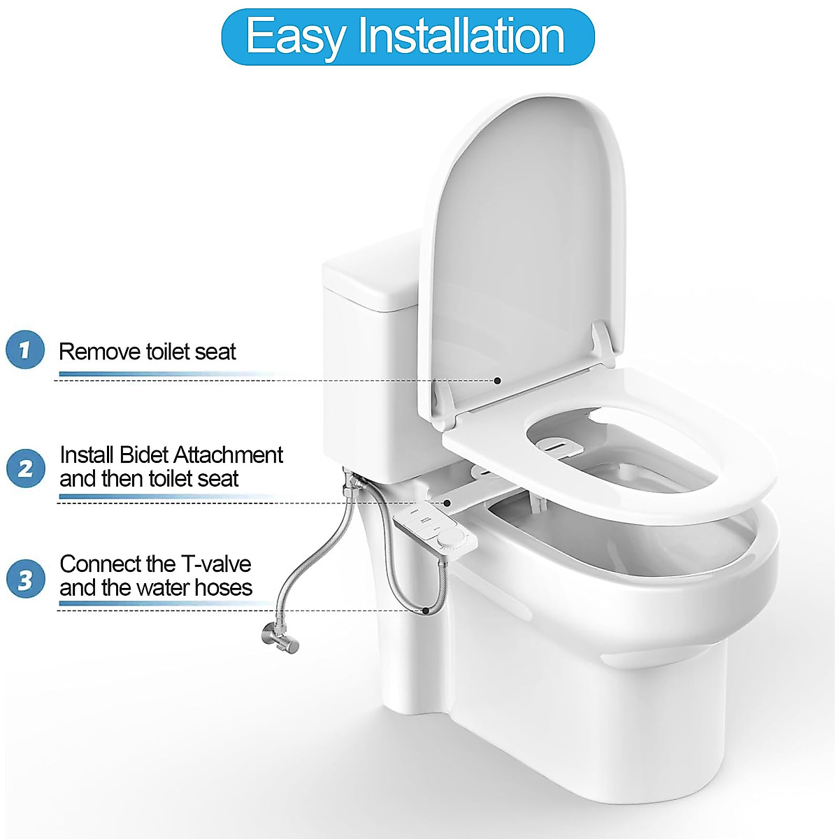 ZhiQToes Bidet Attachment for Toilet,Non-Electric Self Cleaning,Dual Retractable Nozzles Badays for Toilets Seat,Adjustable Water Pressure Fresh Water Sprayer,Front & Rear Wash (White)
