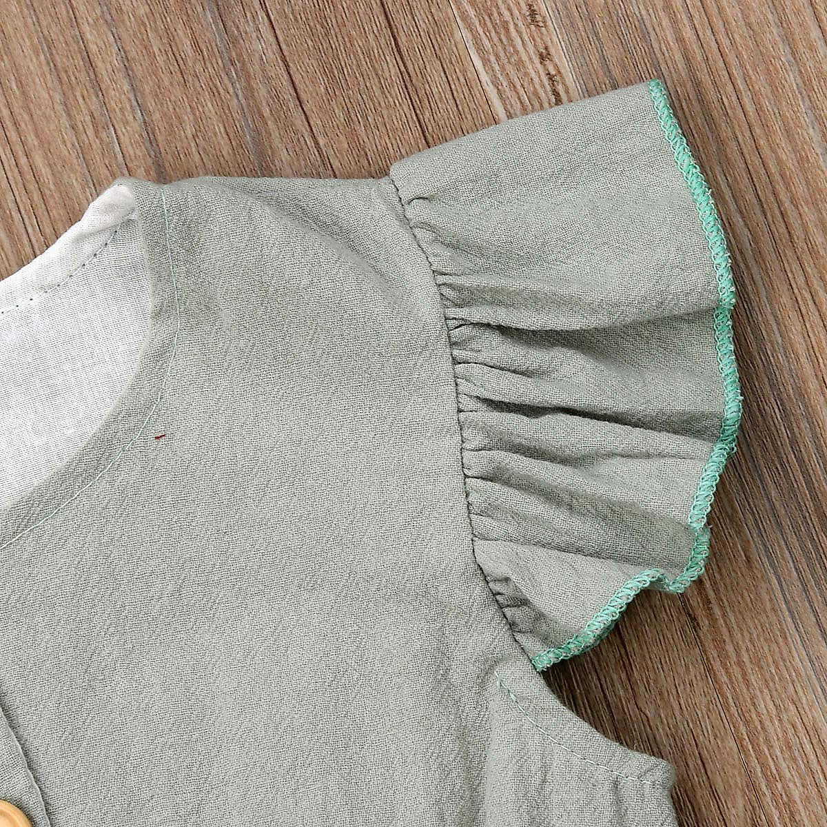 Toddler Kids Baby Girl Flutter Sleeve Short Romper Jumpsuit Botton Down Shirt Tops with Bowknot (Light Green, 4-5T)