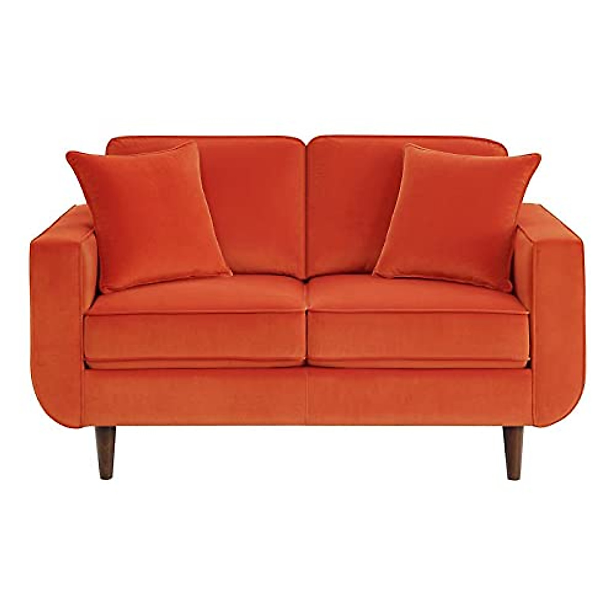 Lexicon Rand 59" Modern Velvet Loveseat with 2 Pillows in Orange