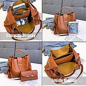 Poopy 3-pc Purses and Handbags for Women Fashion Ladies PU Leather Top Handle Satchel Shoulder Tote Bags (black)