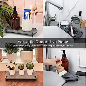 TWINKLE MOMENT 2pcs Instant Dry Sink Caddy Organizer, Fast Drying Sponge & Soap Dispenser Holder for Kitchen & Bathroom Countertop, Stainless Steel Feet, and Non-Slip Bottom (Dark Gray)