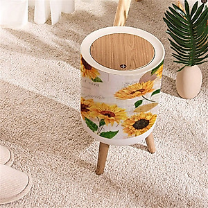 Small Trash Can with Lid A seamless with hand drawn vibrant yellow watercolor sunflowers on the Round Recycle Bin Press Top Dog Proof Wastebasket for Kitchen Bathroom Bedroom Office 7L/1.8 Gallon