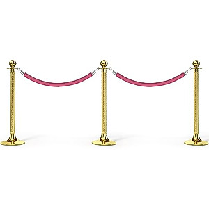 PATIKIL 5 Feet Pink Velvet Stanchion Rope, 2 Pack Crowd Control Barrier Rope with Snap Hooks for Posts Stand Queue Divider of Hotel Theater, Silver