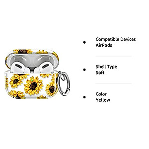 Maxjoy for AirPods Pro Case Cover, Sunflower Floral Clear Air Pods Pro Case for Women Girls Cute Protective iPods Pro Cover with Keychain Compatible AirPods Pro Charging Case 2019, Flower