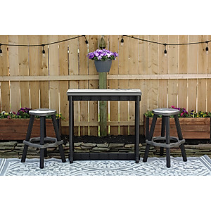 Leisure Accents Single Bar Set Includes 2 Barstools Deep Grey Top & Black Base Ideal for Patio Hot Tub Area Backyard Durable WeatherResistant Design Easy Nohardware Assembly Proudly Made in USA