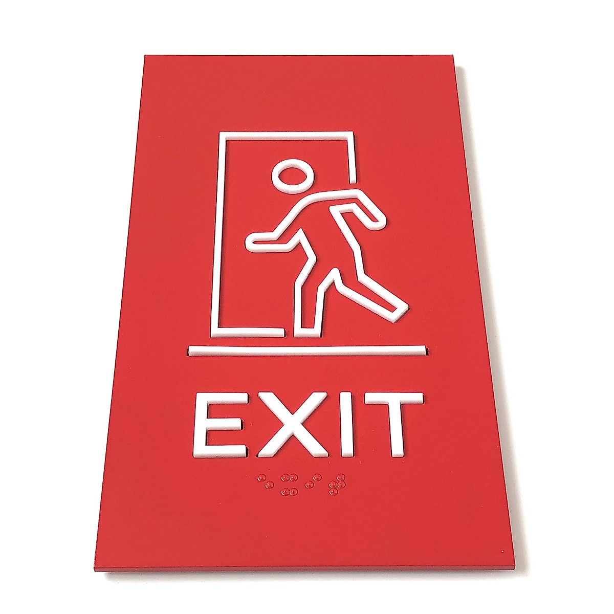 Kubik Letters Premium Exit Sign - Emergency Exit Sign - ADA Compliant - Modern Design Sign with Grade 2 Braille for Emergency Door with 3M Double-Sided Tape