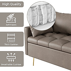 Assile Faux Leather Love Seats Couch, Modern Design with Button Tufted and Gold Metal Leg, Lift-Up Storage Box, Thickened Cushion Sofa in Dark Brown