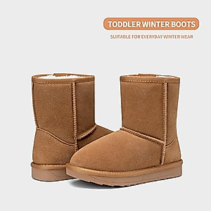 Vepose Boy's Girl's Snow Boots Brown Cow Suede Leather Warm Classic Booties for Little Kids Size 3(CTX827 Brown 03)