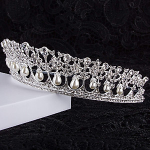 CROWN GUIDE Crystal Rhinestone Queen Bride Tiara Crown for Women Girls Headdress Vintage Bridal Birthday Prom Wedding Tiaras and Crowns Hair Jewelry Accessories Silver
