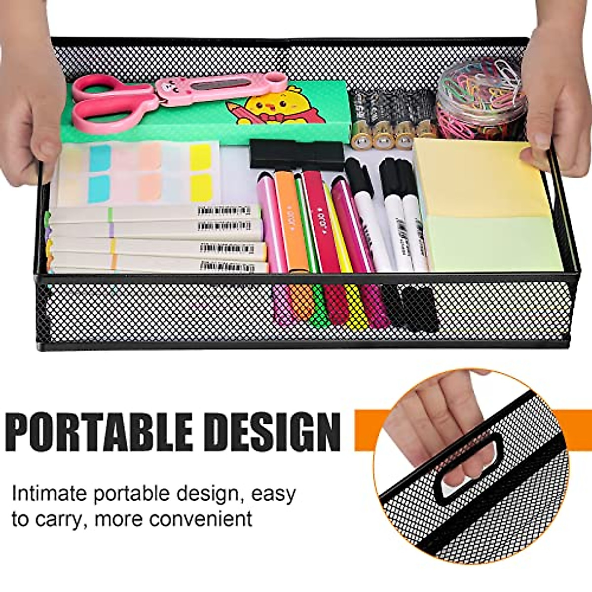 HOPECK Desk Drawer Organizer Tray for Office and Home, Metal Mesh Desk Organizer Storage Basket, 12.2 x 8.9 x 2.48inch，Black