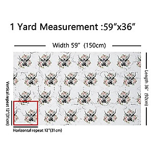 Highland Cow Flower Fabric by The Yard Bull Cattle Upholstery Fabric for Chairs Western Funny Animal Decorative Fabric Wildlife Farmhouse Cow Indoor Outdoor Fabric Rose Grey Marble Fabric 3 Yards