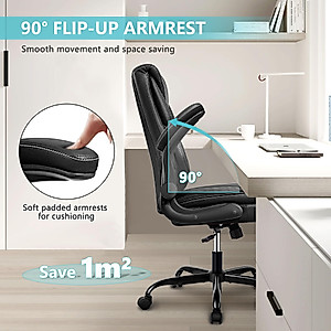 BestEra Office Chair, Executive Leather Chair Home Office Desk Chairs, Ergonomic Computer Desk Chair with Adjustable Flip-Up Arms, Lumber Support Swivel Task Chair with Rocking Function (Black)