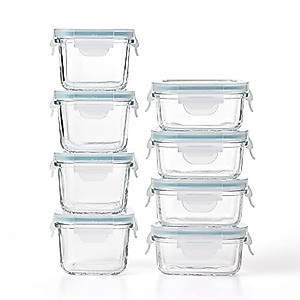 GLASSLOCK Mini Reusable 5 Ounce Rectangular and 7 Ounce Square Tempered Glass Food Storage Container Set for Fridge and Freezer, 8 Piece Set