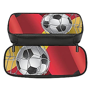 Soccer Goal and German Flag Pencil Case PU Leather Pencil Pen Bag Large Capacity Pen Box Pencil Pouch Makeup Bag with Zip