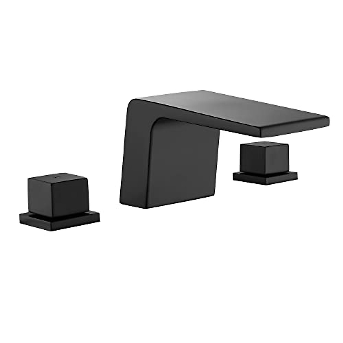 SHAMANDA Waterfall Bathroom Faucet 3 Hole, 2 Square Handle Widespread Rv Lavatory Sink Faucet with cUPC Water Supply Lines, Solid Brass, Matte Black, LB401-7