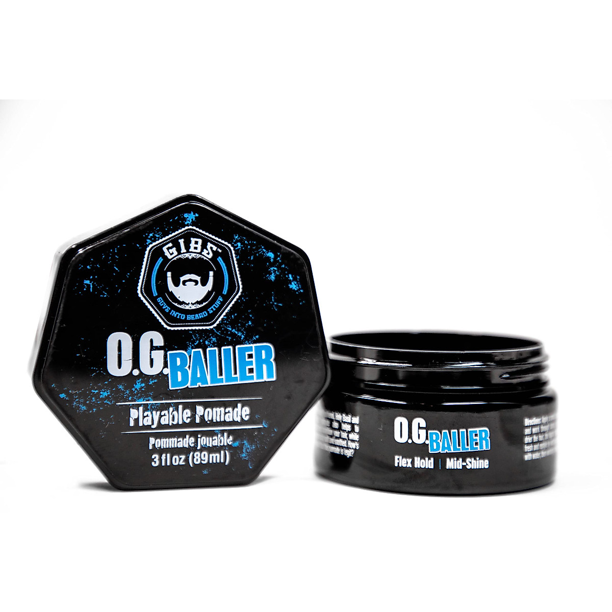 GIBS Grooming OG Baller Pomade- Flex Hold Medium Shine- With Holy Basil Oil, & Panthenol For Men, 3 oz