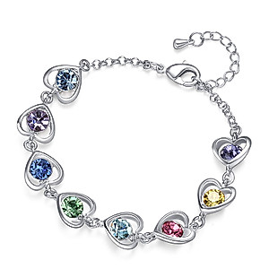 K-Acc Heart Link Bracelet [Gift Packaging] Christmas Gifts for Girls and Women (Rainbow)
