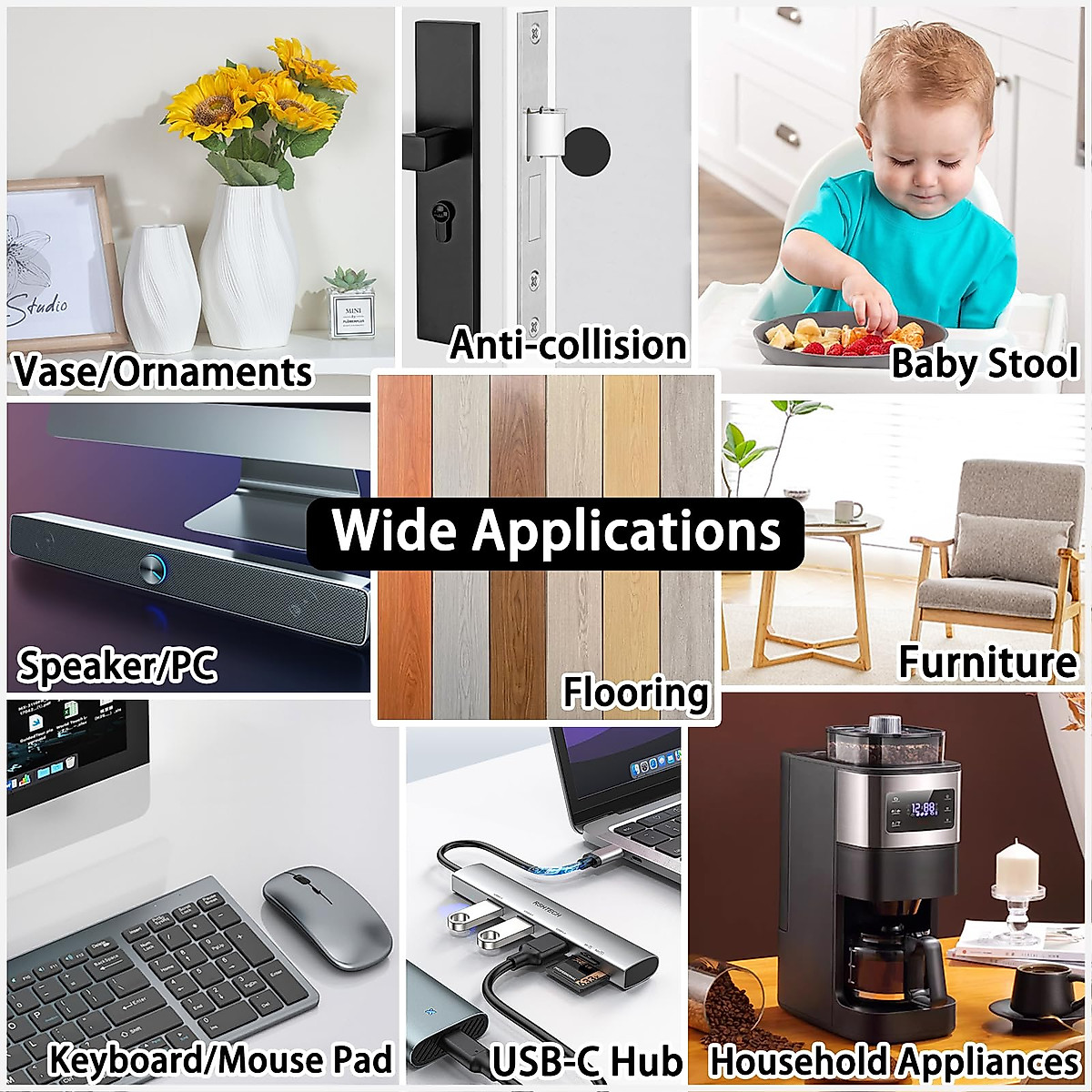 Non Slip Self Adhesive Silicone Cuttable Furniture Pads - Anti-Sliding Anti-Scratch Rubber Floor Protectors for Any Furniture and Appliances