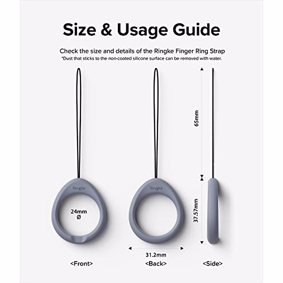 Ringke Finger Ring Strap Silicone Smartphone Grip Lanyard Holder [2 Pack] with Anti-Slip Mount Function Compatible with Phone Cases, Keys, Cameras, and More - Black & Lavender Gray