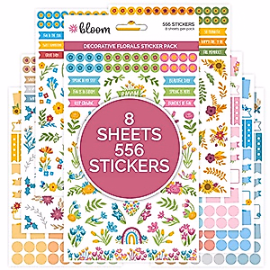 bloom daily planners Decorative Floral Planner Sticker Sheets - Variety Sticker Pack for Decorating, Planning, Scrapbooking, etc.