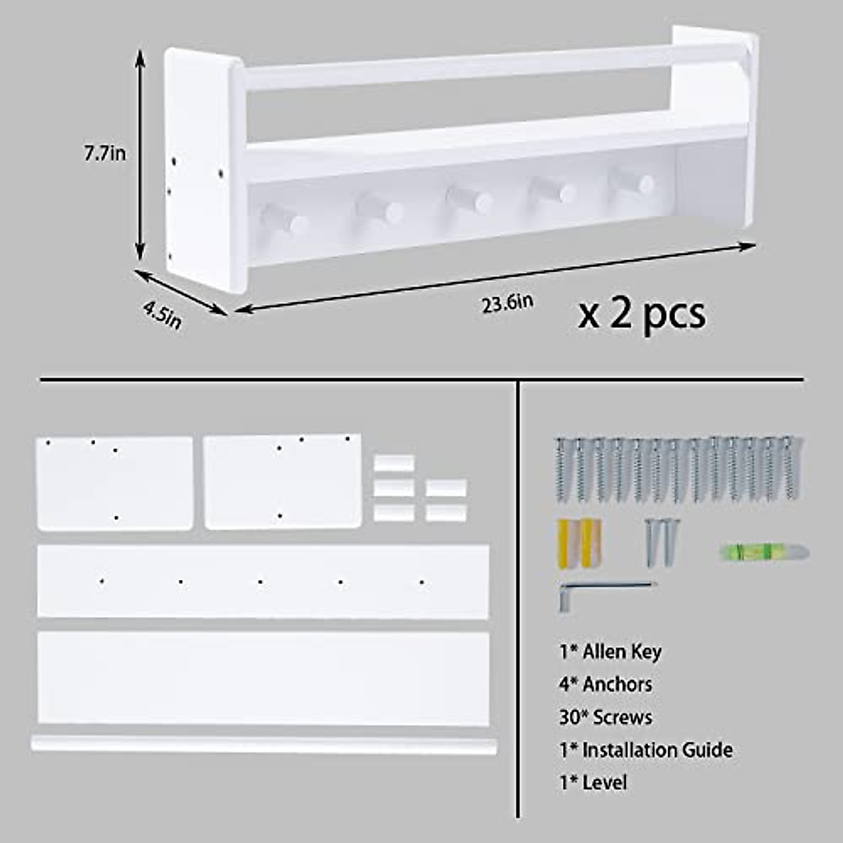 AZSKY White Wall Mounted Nursery Book Shelves Floating Bookshelf for Room Decor 24 Inch Toys and Books Storage Organizer Hanging Wall Shelves a Set of 2