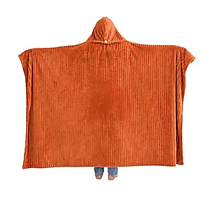 Vessia Flannel Fleece Striped Throw Blanket (50x70inch), 300GSM Microfiber Orange 2 in 1 Hooded Blanket for Adults Teenager, Soft Warm Cozy Lightweight Ribbed Wearable Throw for All-Season