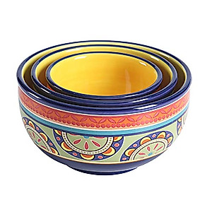 Bico Tunisian Ceramic Bowl with Air Tight Lid Set of 3(27oz, 18oz, 9oz each), Prep bowls, Food Storage Bowl for Salad, Snacks, Fruits, Microwave and Dishwasher Safe