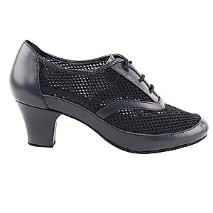 Very Fine Shoes Ladies' Practice & Cuban Heel Competitive Dancer Series CD1108 Black Leather (9.5)