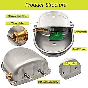 Automatic Waterer Water Bowl with Brass Float Valve Stainless Steel Watering Trough Kits for Livestock Chicken Horse Animal Dogs Cattle Pig Goat, Includes Hose, Brass Connector and Mounting Bolts