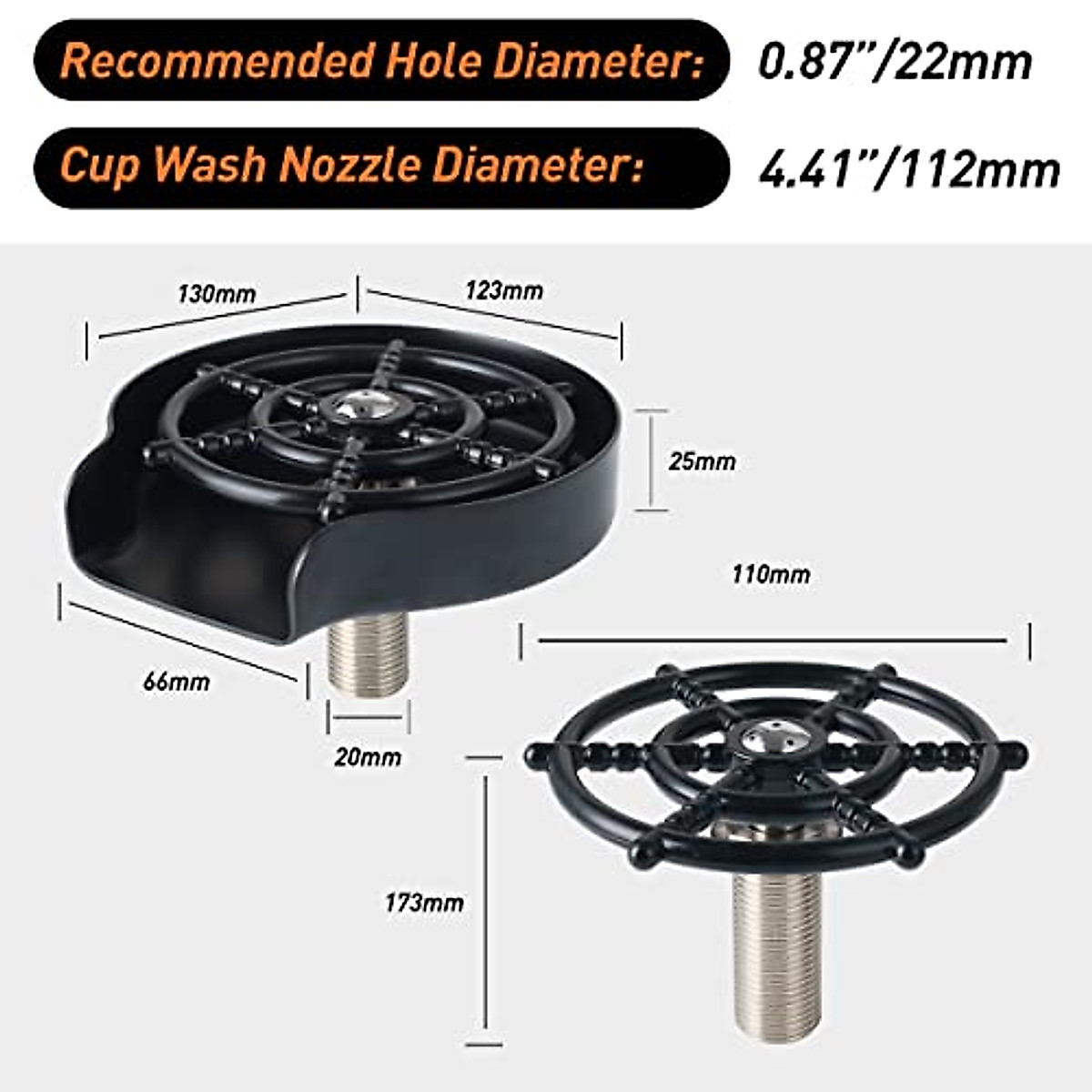 Genround Glass Rinser, Easy to Install Bottle Washer, Stainless Steel Glass Rinser for Kitchen Sinks, Bar Glass Rinser for Red Wine Glass Wash, Kitchen Sink Accessories, Automatic Flushing Device