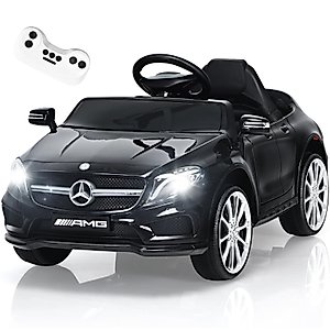 INFANS 12V Electric Kids Ride On Car, Licensed Mercedes Benz GLA45 Toy Car with Remote Control, MP3 Plug, USB, 2 Speeds, LED Lights, Battery Powered Toy Vehicle for Toddler Children (Black)