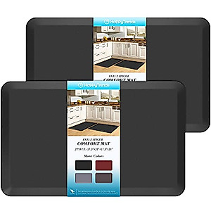 HappyTrends 2 PCS Kitchen Mat Cushioned Anti-Fatigue Floor Mat, Heavy Duty Ergonomic Comfort Foam Standing Mat, Waterproof Non-Slip Kitchen Rugs for Home, Office, Laundry,Black