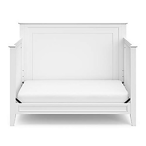 Storkcraft Solstice 5-In-1 Convertible Crib (White) – GREENGUARD Gold Certified, Converts to Toddler Bed and Full-Size Bed, Fits Standard Full-Size Crib Mattress, Adjustable Mattress Support Base