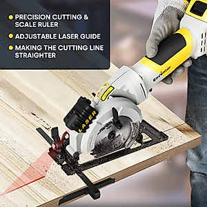 ENVENTOR Cordless Mini Circular Saw, 20V Brushless Circular Saw 4-1/2" Saw Blades with Laser Guide, 4.0AH Battery, Fast Charger, 3800RPM, Max Cutting Depth 1-11/16"(90°), 1-1/8"(45°) for Wood, PVC