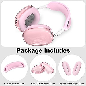 Silicone Case Cover for AirPods Max, Clear Soft TPU Earcup Cover/Silicone Ear Pad Case Cover/Headband Cover for AirPods Max, Transparent Accessories Silicone Protector for Apple AirPods Max, Pink