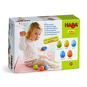 HABA Musical Eggs - 5 Wooden Eggs with Acoustic Sounds, Made in Germany, Kids Musical Instruments, Montessori Toys, Learning Toys & Music Play 2 yrs+