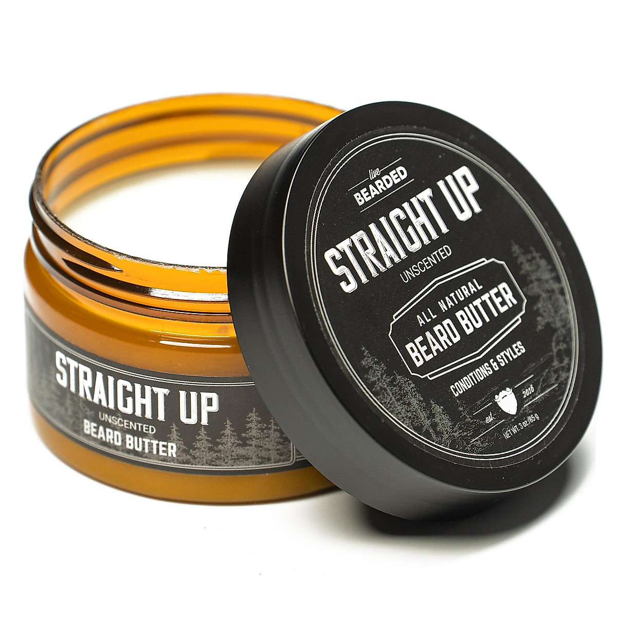 Live Bearded Beard Butter, 3 fl oz - Made in the USA - All-Natural Leave-in Conditioner and Softener with Shea | Straight Up Unscented - Fragrance-Free