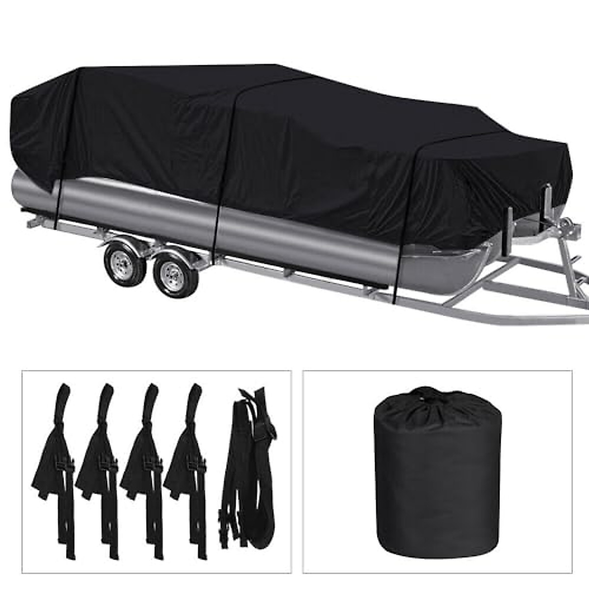 JNTKE Boat Cover with Motor Cover, Heavy Duty 210D Marine Grade Boat Cover, 21-24ft Marine Grade Boat Cover Fits V-Hull, Tri-Hull, Fishing Boat, Runabout, Bass Boat, Ski Boat, Black