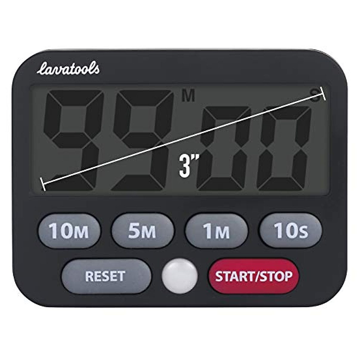 Lavatools KT3 Kitchen Timer & Stopwatch, Large Digits, Loud Alarm, Mute Function, Quick-Set Buttons, Hang Hole, Magnetic Stand for Cooking and Classroom