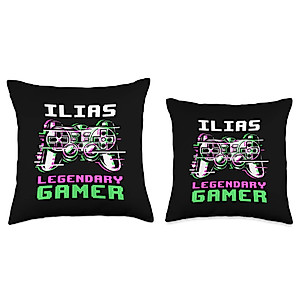 Personalized Gaming Gift Idea And Gamer Quotes Ilias-Legendary Gamer-Personalized Throw Pillow, 16x16, Multicolor