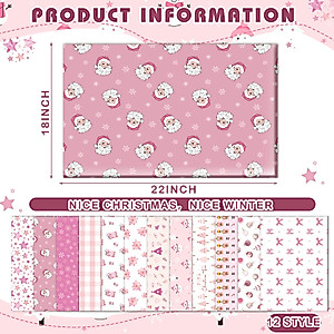 HunnmingRe 12 Pcs 18 x 22 Inch Christmas Fat Fabric Bundles Milk Fabric Silk Bundles Winter Xmas Tree Snowflake Deer Pre Cut Square Sheet Quarters by The Yard for DIY Sewing Crafting(Pink,Santa)