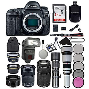 Canon EOS 5D Mark IV Digital SLR Camera Bundle with Canon EF 24-105mm f/3.5-5.6 is STM Lens + Canon EF 75-300mm f/4-5.6 III Lens + Canon EF 50mm f/1.8 STM Lens + Accessory Kit (22 Items) (Renewed)