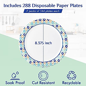 MUCHII 8.375 Inch Disposable Paper Plates, 288 Count Paper Plates, Soak-Proof Disposable Paper Plates for Daily Use, Cut-Proof Holiday Paper Plates for Family Gatherings, Parties Picnic And So On.