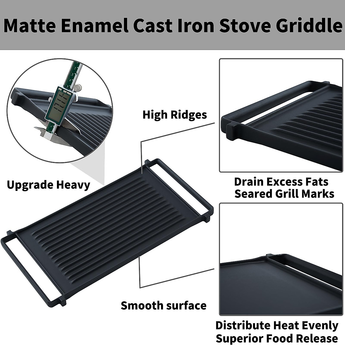 WB31X24998 WB31X24738 Griddle Replacement Parts For GE Stove Parts Top Griddle Plate, JXGRILL1 General Electric Gas Range Parts Reversible Cast Iron Center Griddle Flat Top Pan 1 Pack