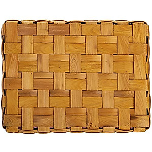 Yesland Picnic Basket with Lid and Double Folding Handles, Wood Chip Easter Basket with Gingham Pattern Lining Organizer - Blanket Storage for Egg Gathering Wedding Candy Gift - 13.8 x 9.7 x 7 Inch