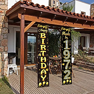 50th Birthday Door Banner Decorations for Men & Women, Black Gold Made in 1972 Banner Happy 50 Birthday Party Door Porch Sign, Fifty Birthday Door Backdrop Decor